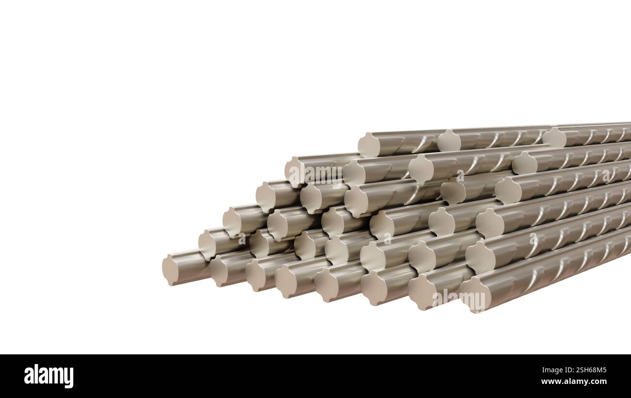 Reinforcement steel bars. Building armature isolated on white, 3d ...