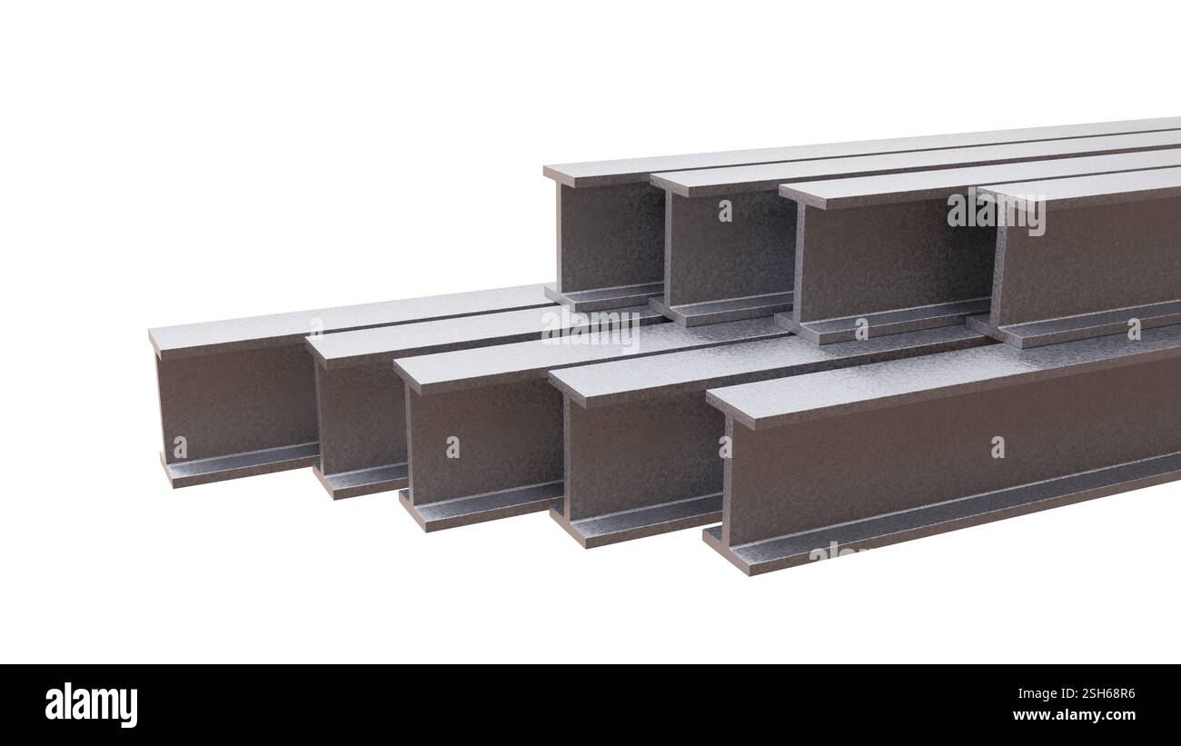 Steel beams H shape profile isolated on white, 3d render Stock Photo ...