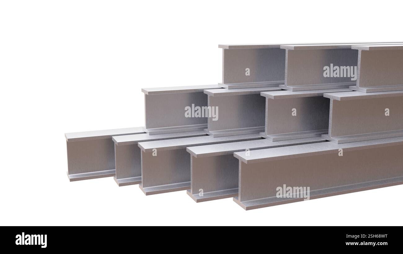 Steel beams H shape profile isolated on white, 3d render Stock Photo ...