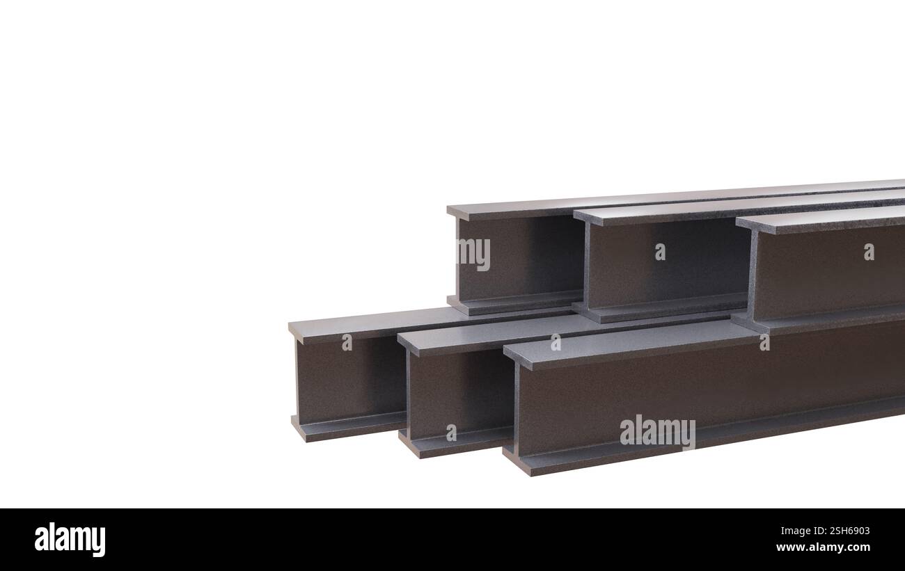 Steel beams H shape profile isolated on white, 3d render Stock Photo ...