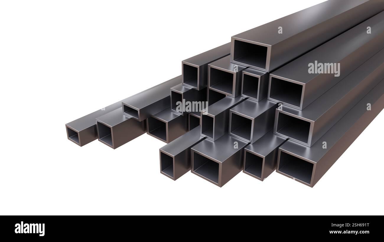 Steel hollow section beams, rectangular shape tube isolated on white ...