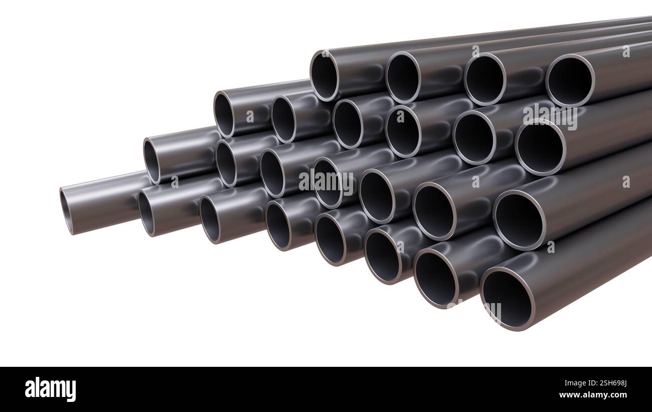 Steel hollow section beams, circular shape tube isolated on white, 3d ...