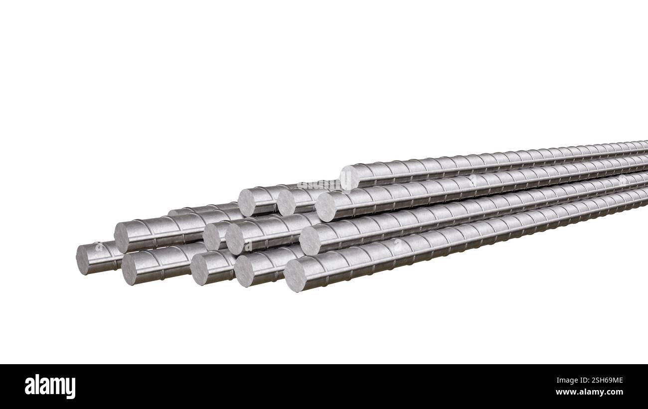 Reinforcement steel bars. Building armature isolated on white, 3d ...