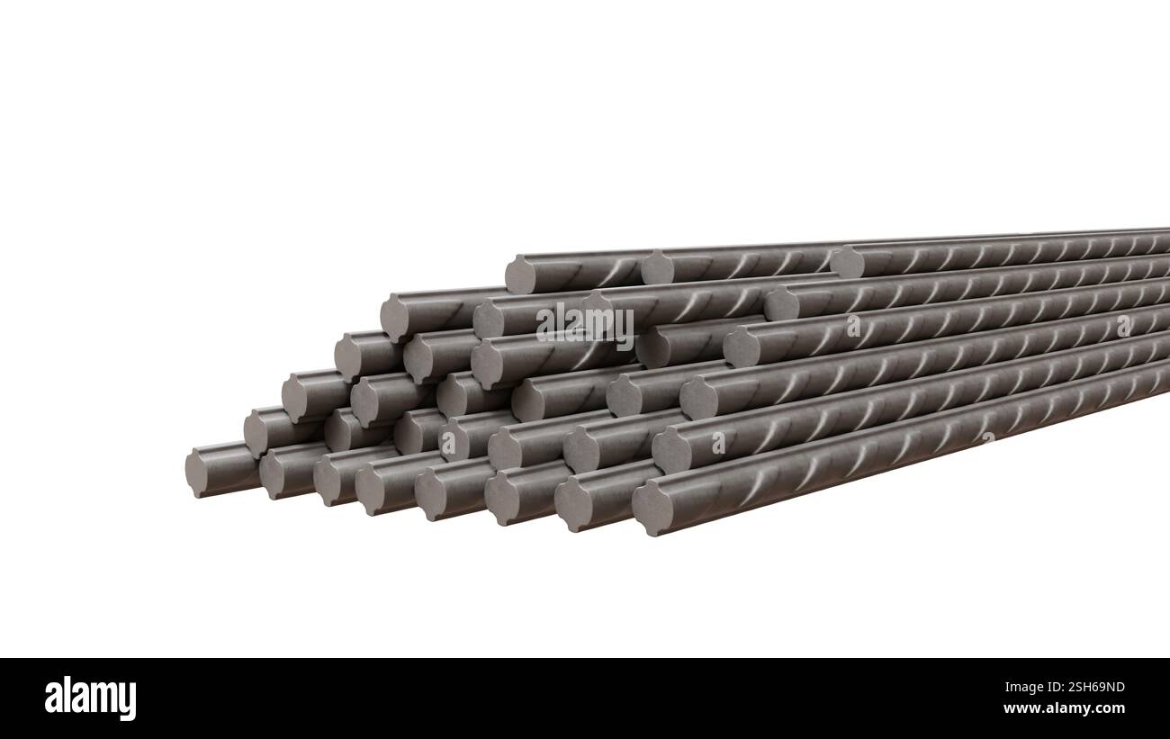 Reinforcement steel bars. Building armature isolated on white, 3d ...