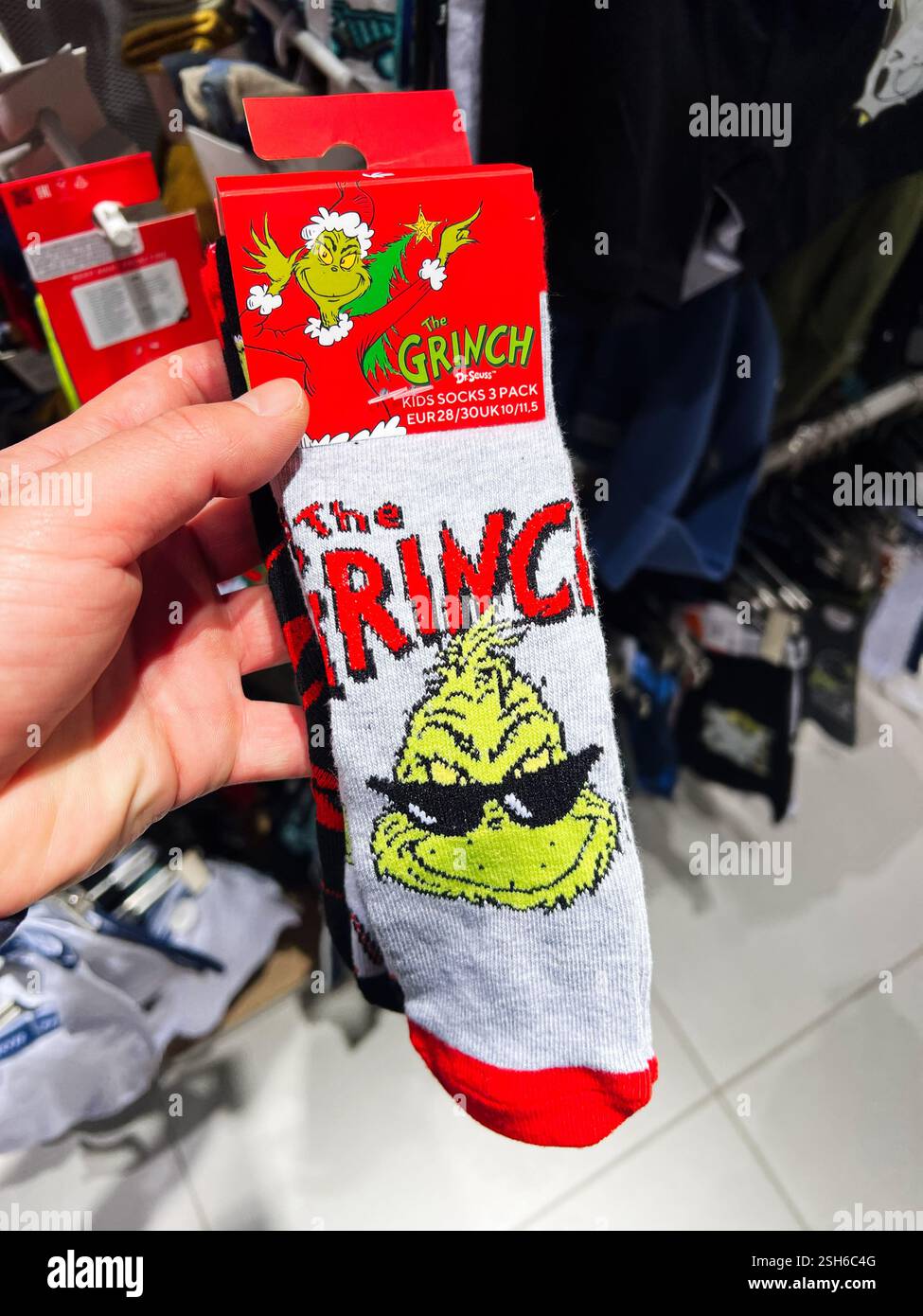 Kyiv, Ukraine - February 09, 2025: Colorful kids socks with a festive ...