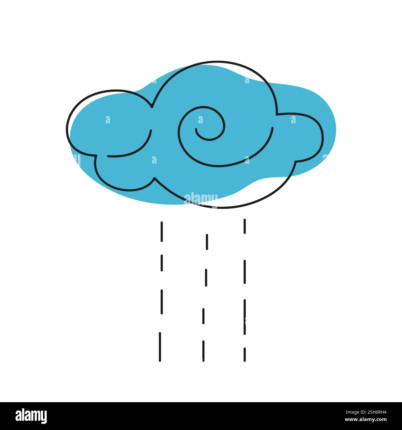 Soft blue cloud with stylized rain drops in minimalist style on white ...