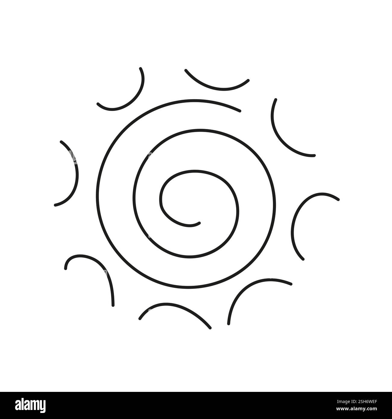This design features a spiral sun shape with curved lines, representing ...