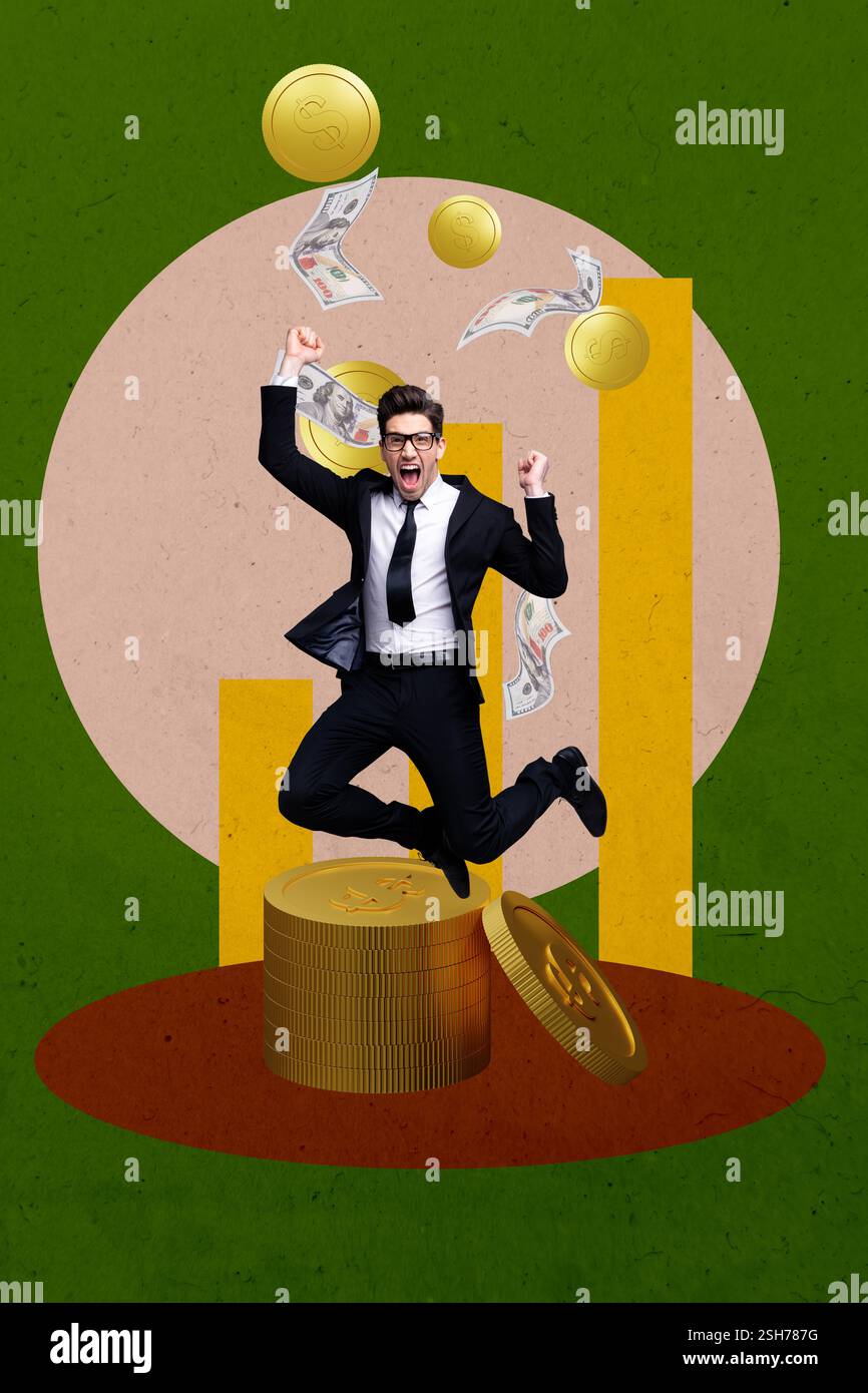 Trend artwork composite photo collage design of young man fly success ...