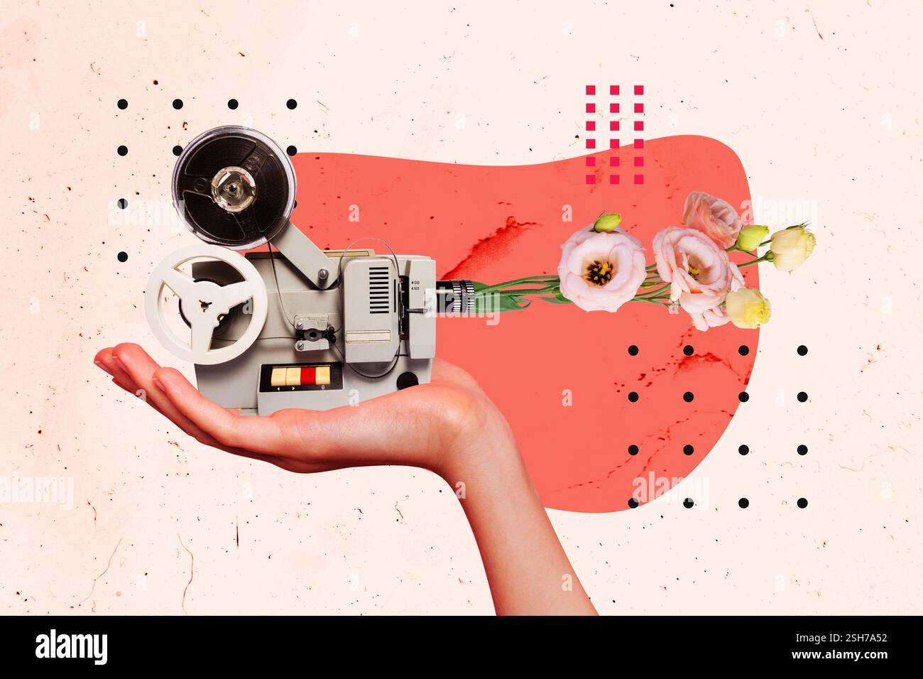 3d sketch poster trend collage image of hand hold retro camera shooting ...