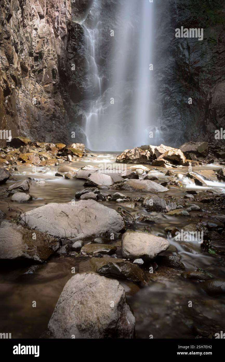 Long exposure photography of waterfall and small mountain stream Stock ...