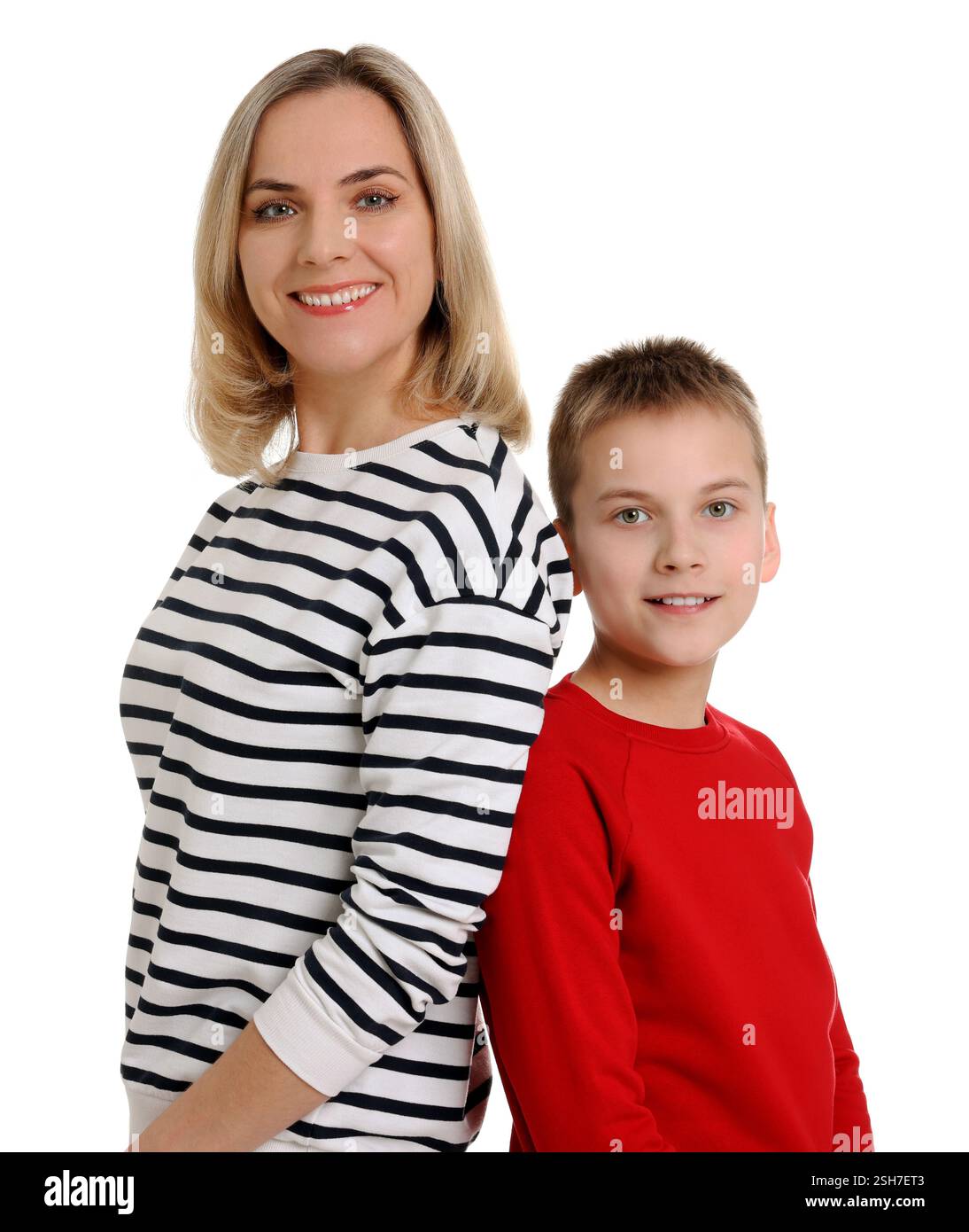 Happy mother and son on white background Stock Photo - Alamy