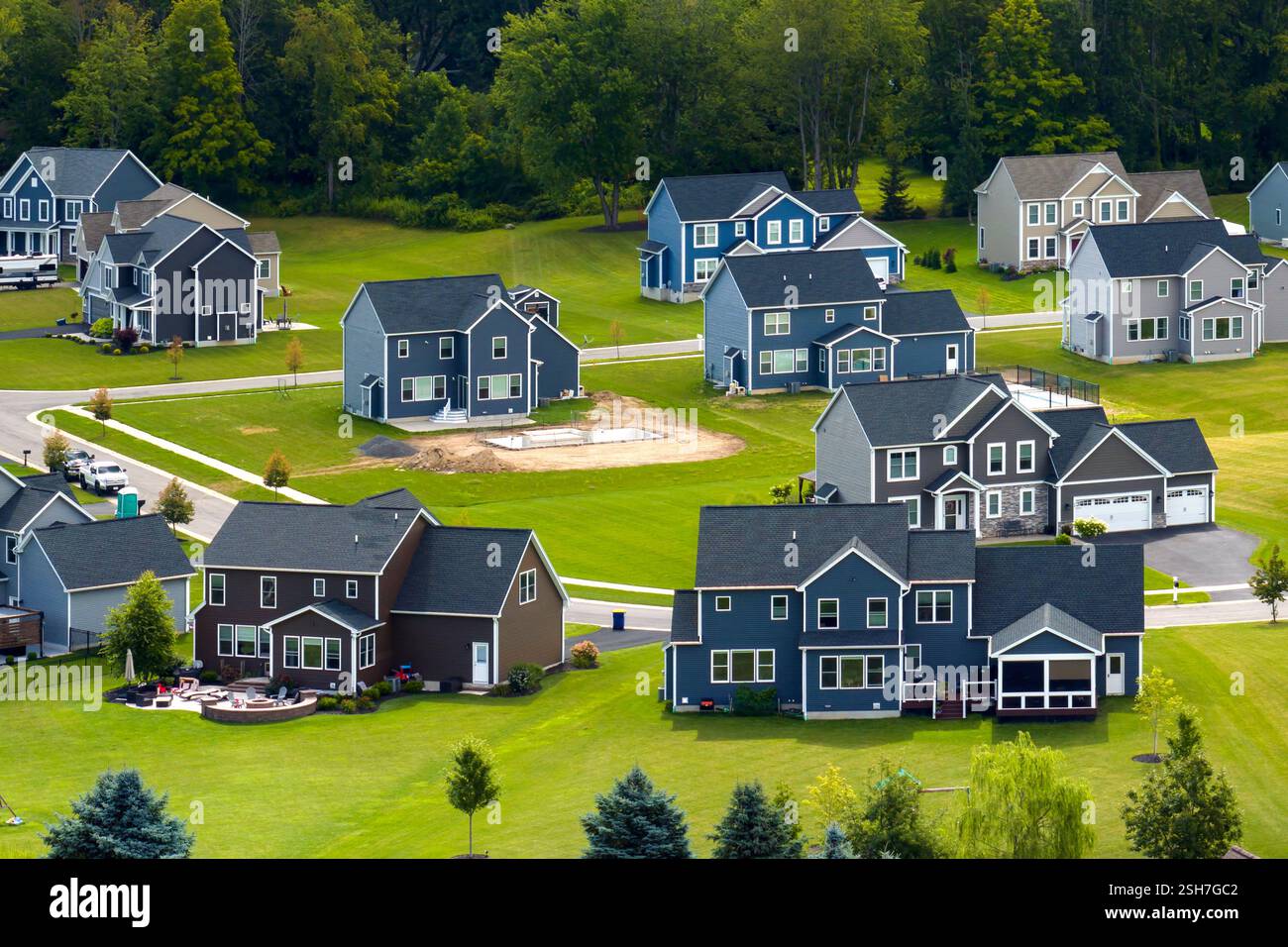 Aerial view of large private homes in Rochester, NY residential area ...