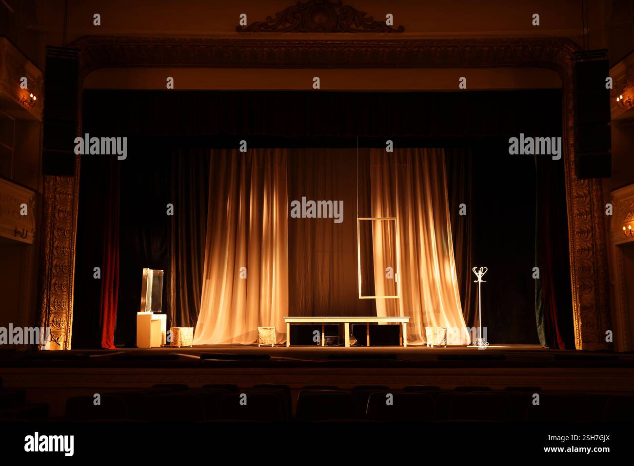 Different furniture and other decorations on stage in theatre Stock ...