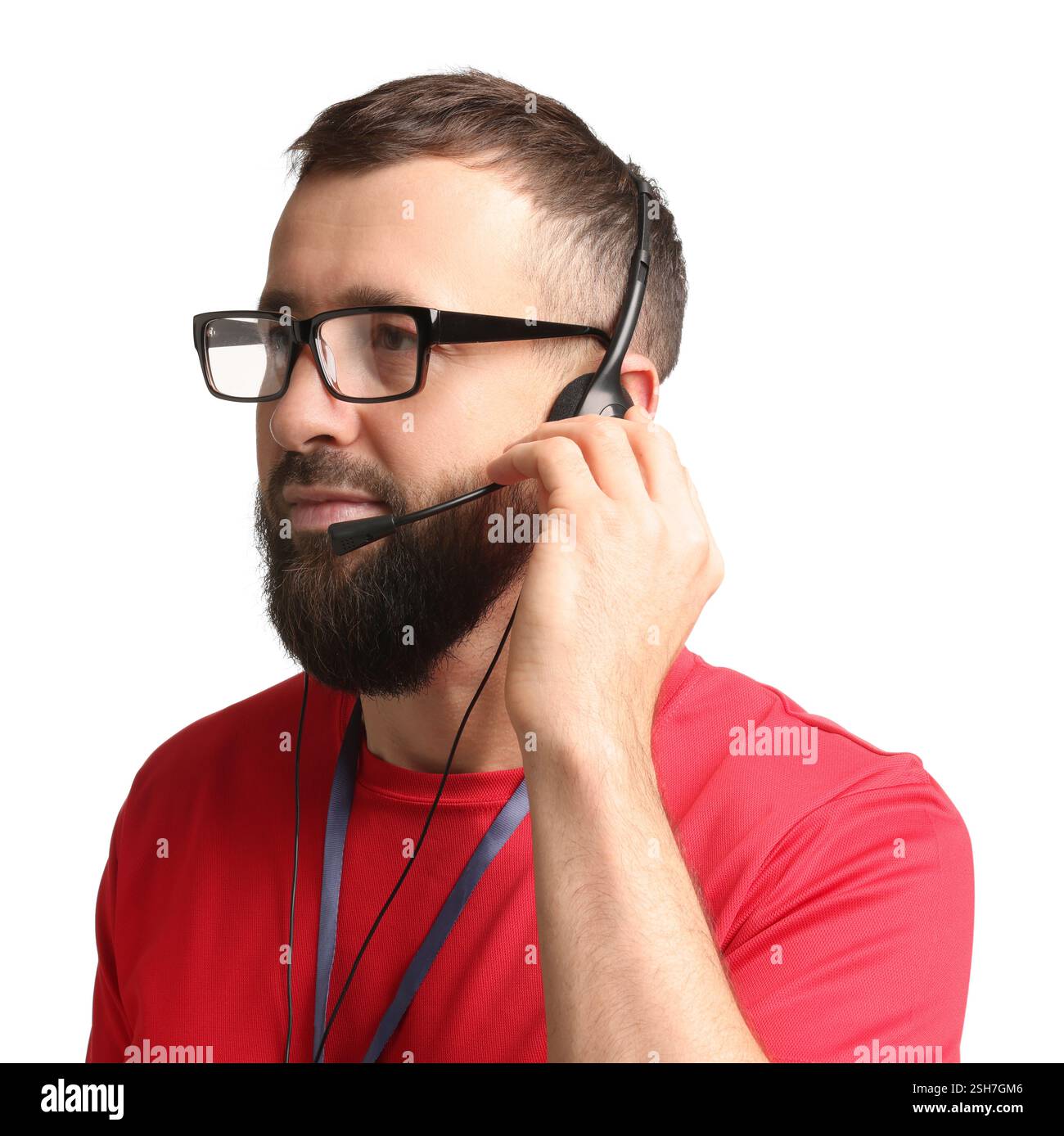 Technical support call center. Operator on white background Stock Photo ...