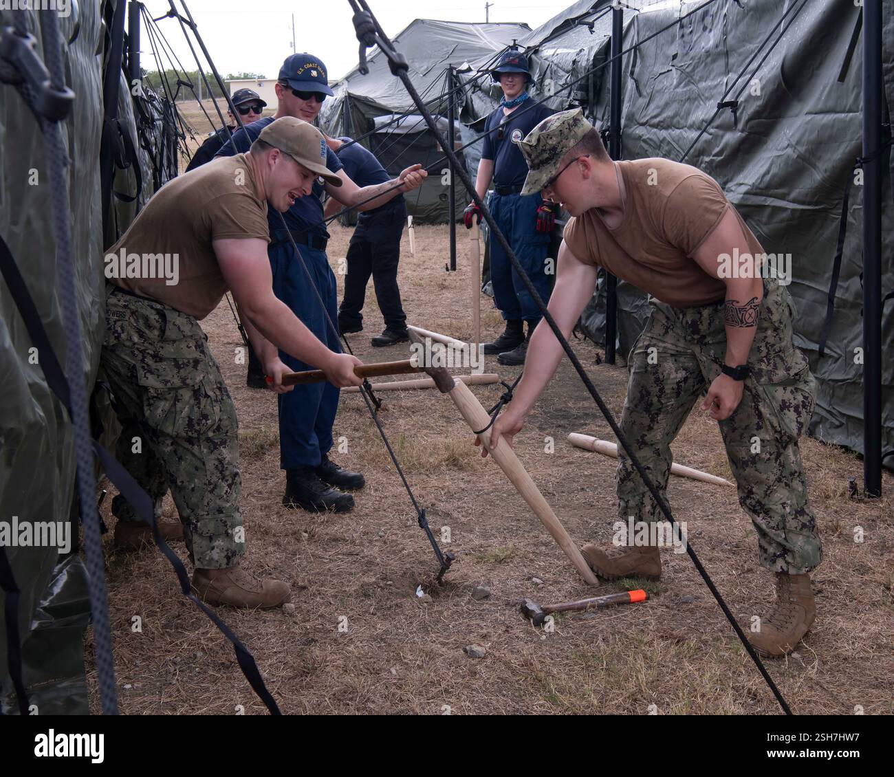 U.S. Navy Sailors and Army Soldiers set up tents at Naval Station ...