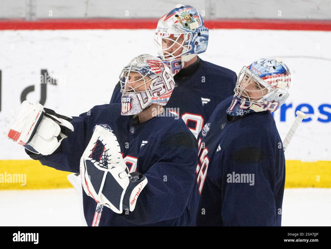 U.S. goaltenders from L-R Connor Hellebuyck, Jake Oettinger and Jeremy ...