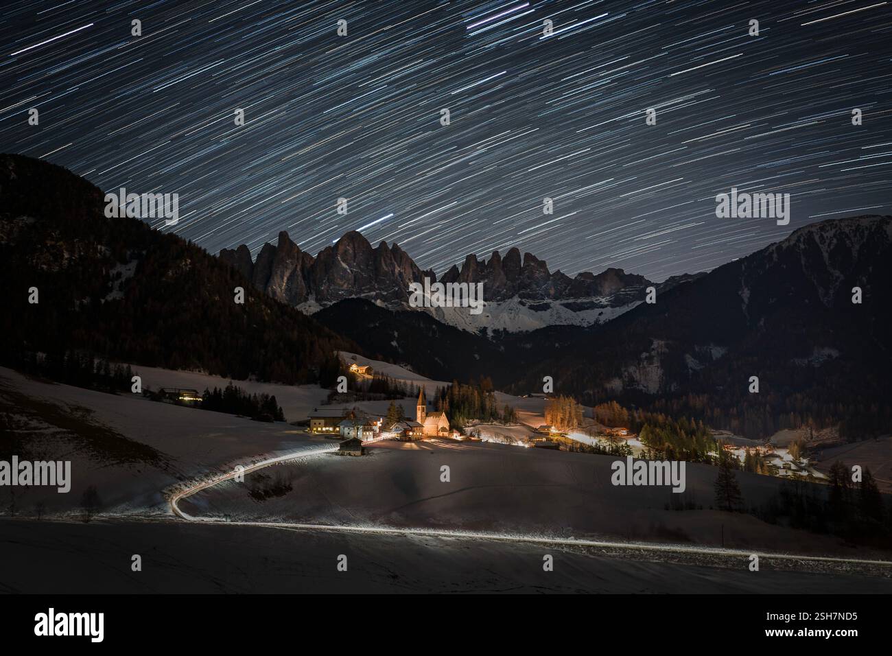 Santa Magdalena Village at Night with Odle Dolomites in backgrounf and ...