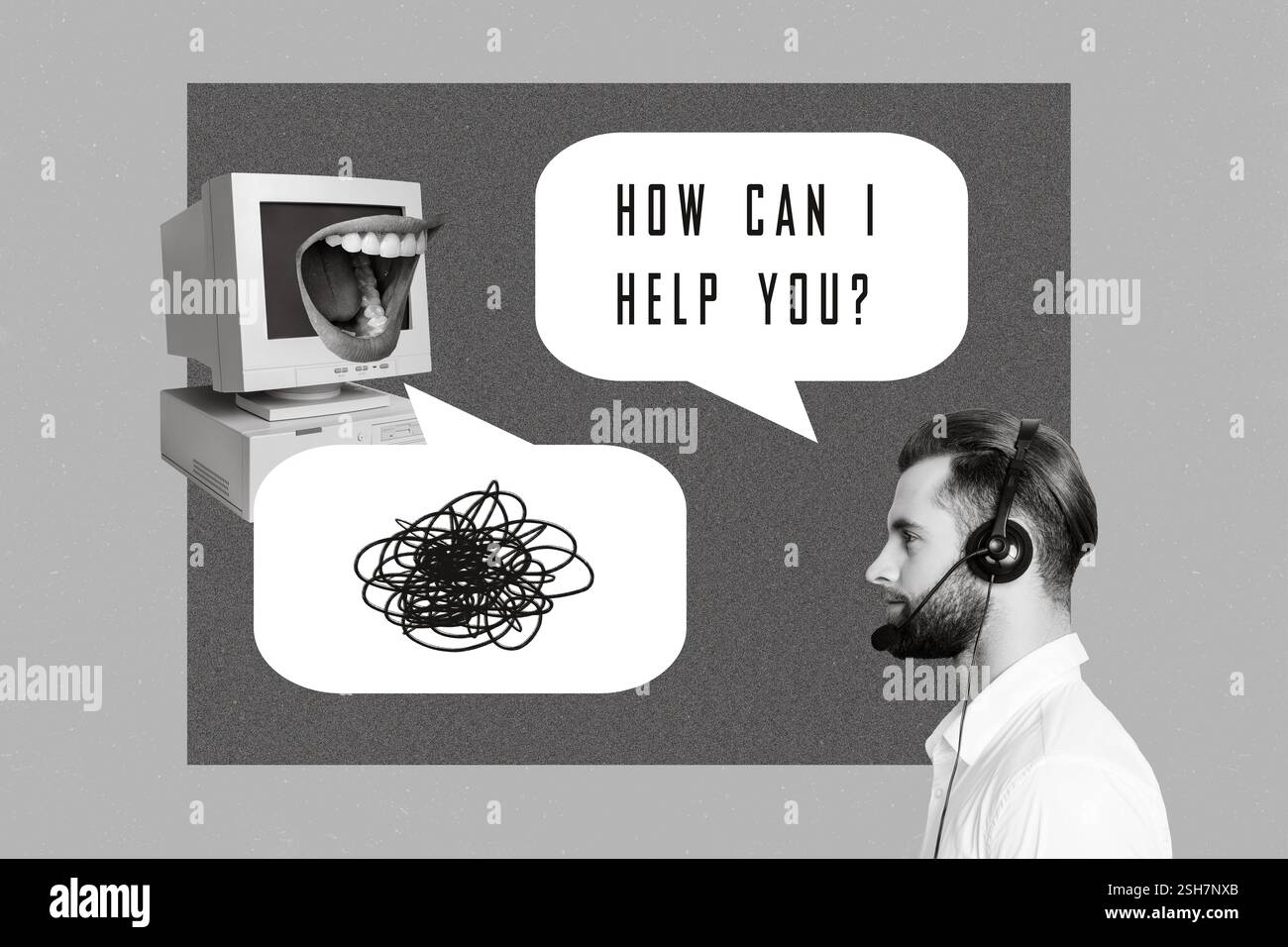 Composite collage picture image of young call center worker listening ...