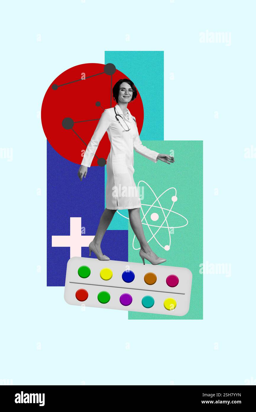 Poster sketch image artwork 3D photo collage of practitioner young lady ...