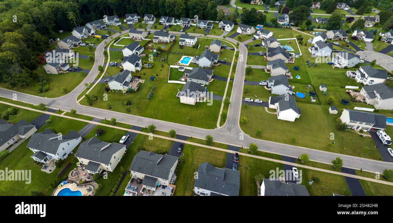 Low-density two story private homes in rural residential suburbs ...