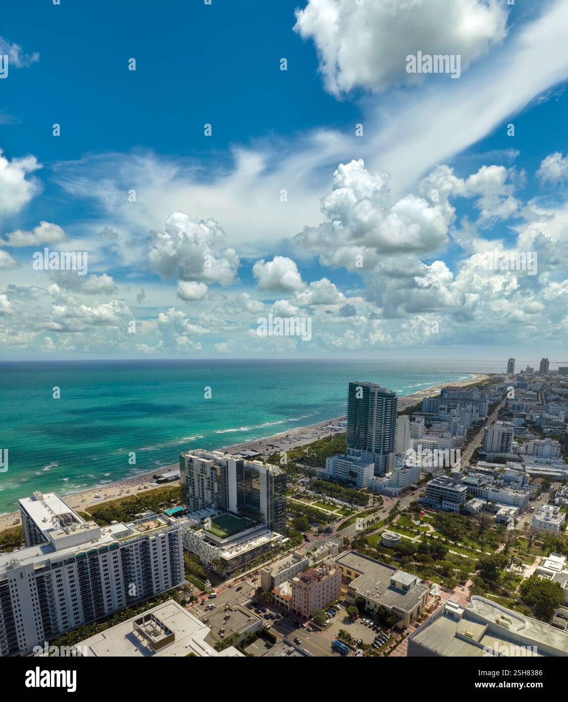 Miami Beach is popular vacation spot in southern Florida. Sandy beach ...