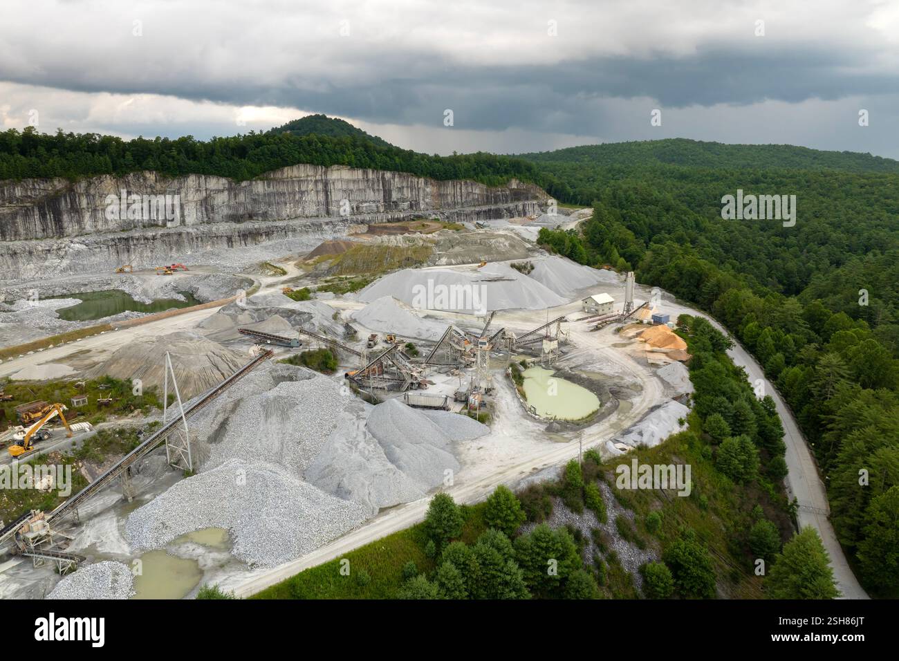 Sand open-pit mining quarry with processing plant for crushed stone ...