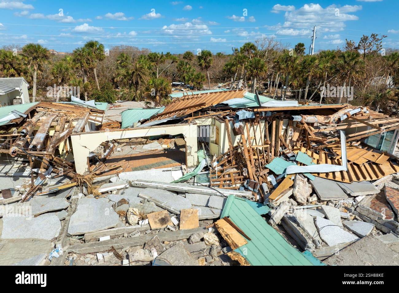 Storm surge severe damage to waterfront houses after hurricane Milton ...