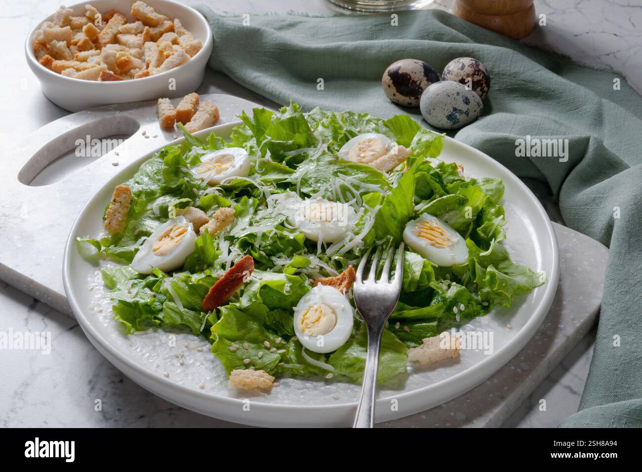 Delicious, spring - summer salad of green lettuce. Healthy and tasty ...