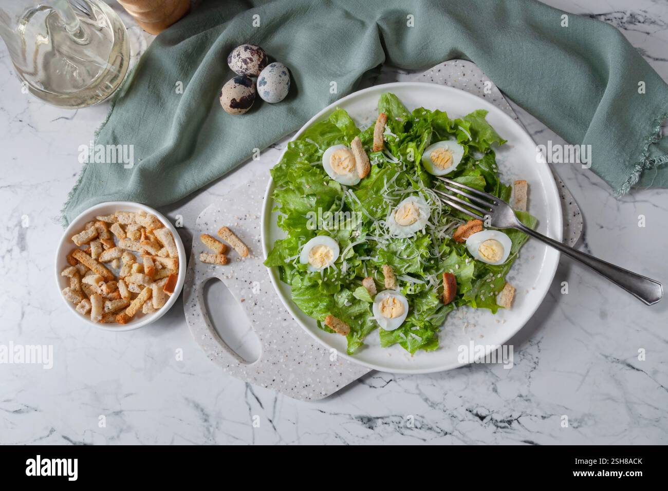 Delicious, spring - summer salad of green lettuce. Healthy and tasty ...