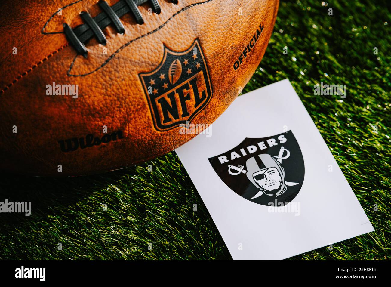 LAS VEGAS, USA, FEBRUARY 10, 2025: Las Vegas Raiders NFL team Logo and ...