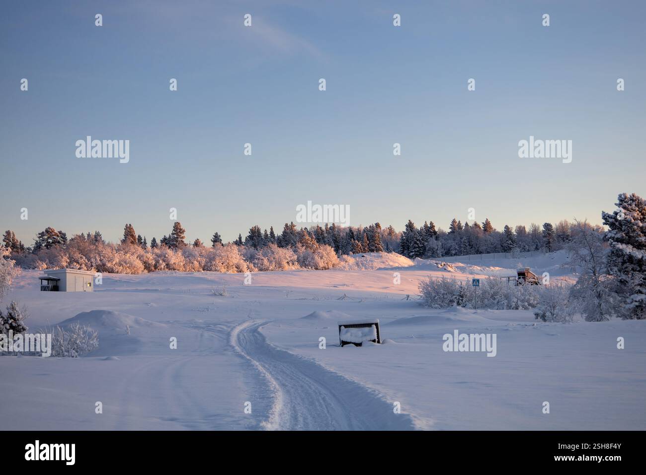 Snowy landscape winter scene in Swedish Lapland. Kiruna, Norrbotten ...