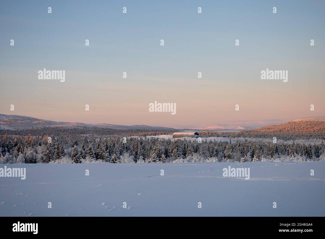 Snowy landscape winter scene in Swedish Lapland. Kiruna, Norrbotten ...