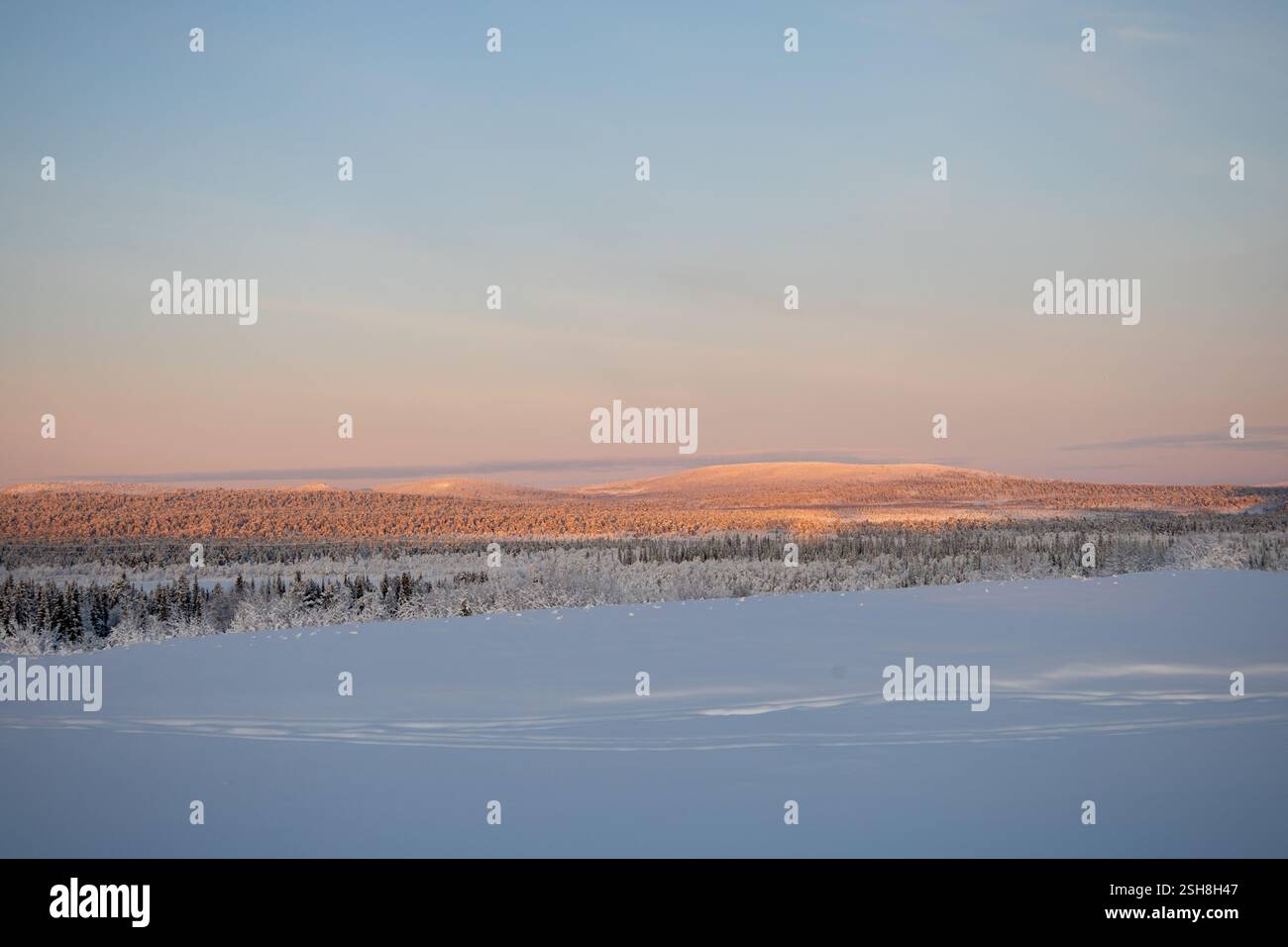 Snowy landscape winter scene in Swedish Lapland. Kiruna, Norrbotten ...