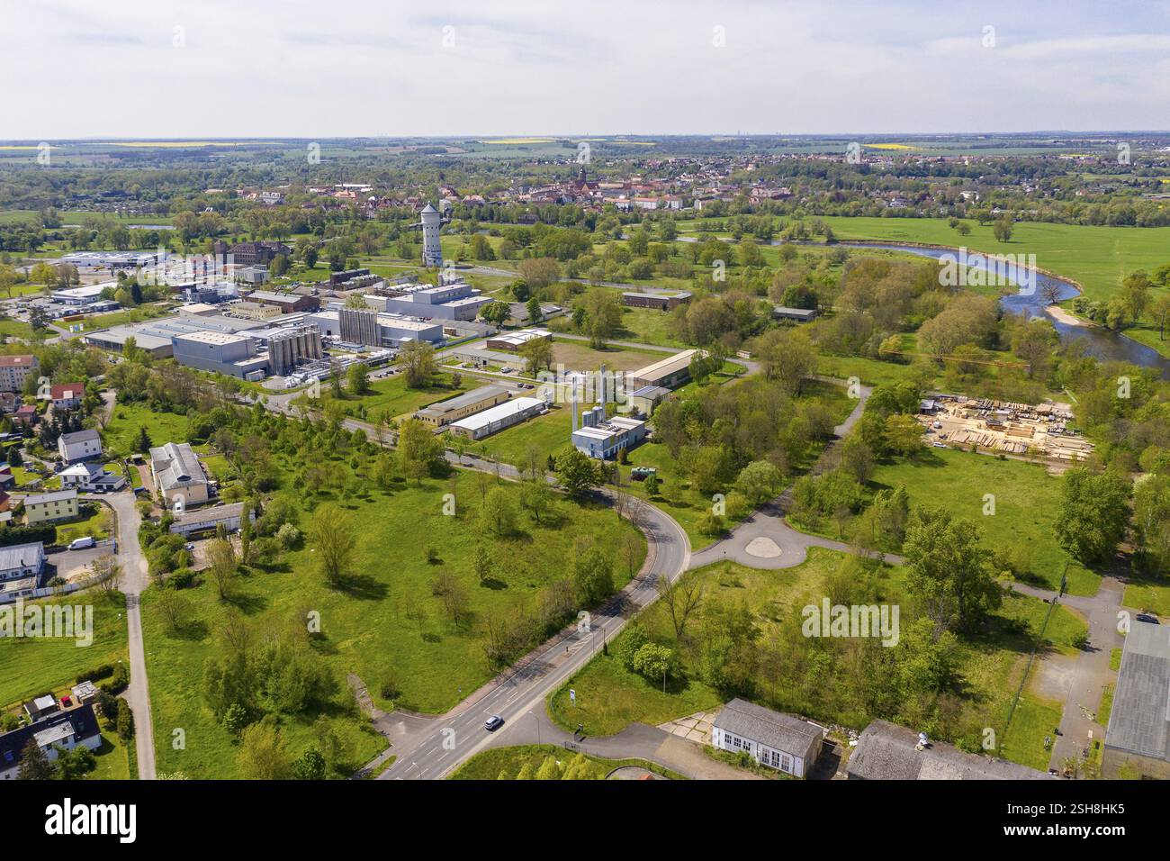 Town view from the east with the river Mulde and the prominent water ...