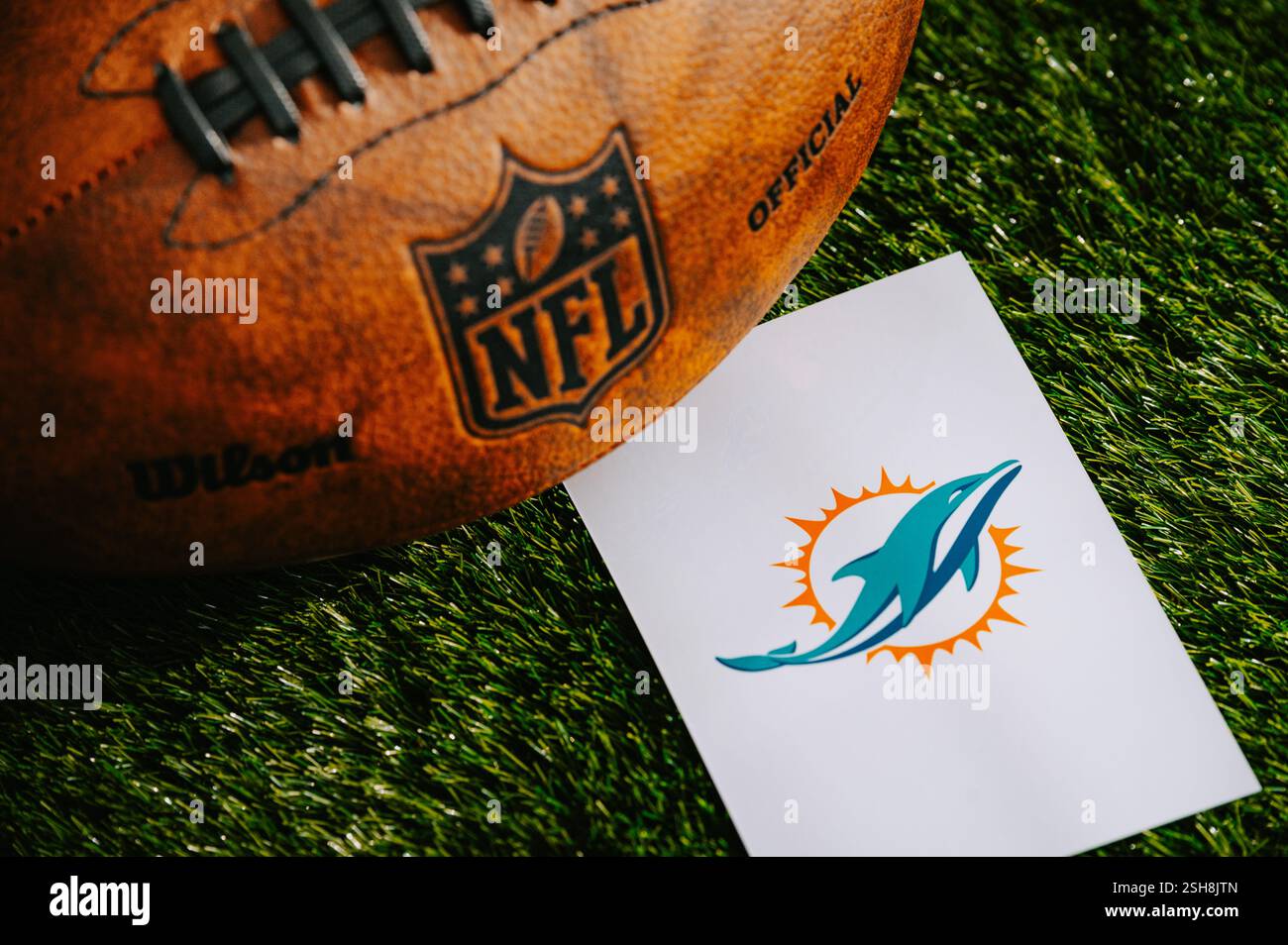 MIAMI, USA, FEBRUARY 10, 2025: Miami Dolphins NFL team Logo and ...