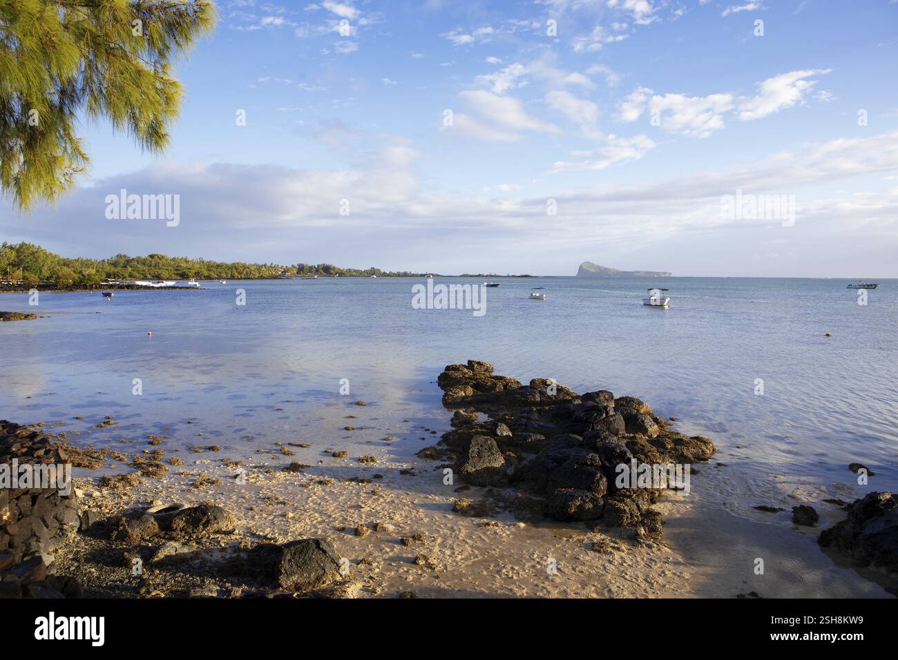 Coastal landscape at the Indian Ocean near Calodyne, in the background ...