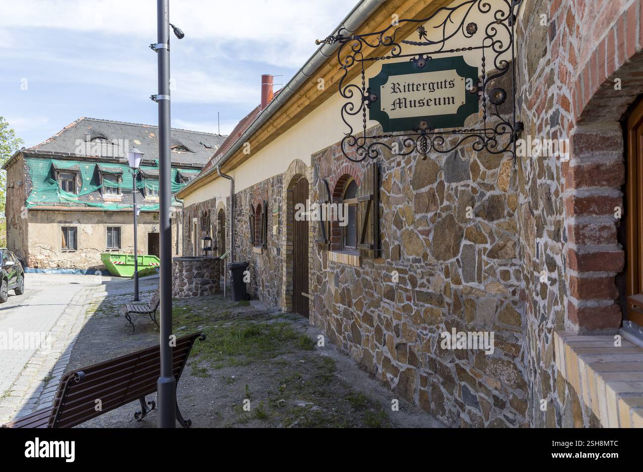 Sign from the manor museum in the courtyard of the Taucha manor, Saxony ...