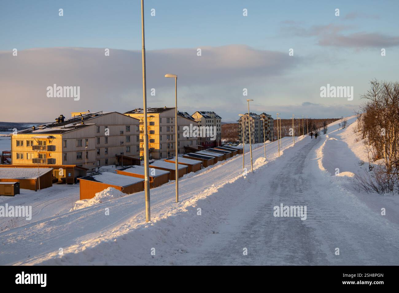 View of the new residential area by Luossavaara with low standing sun ...