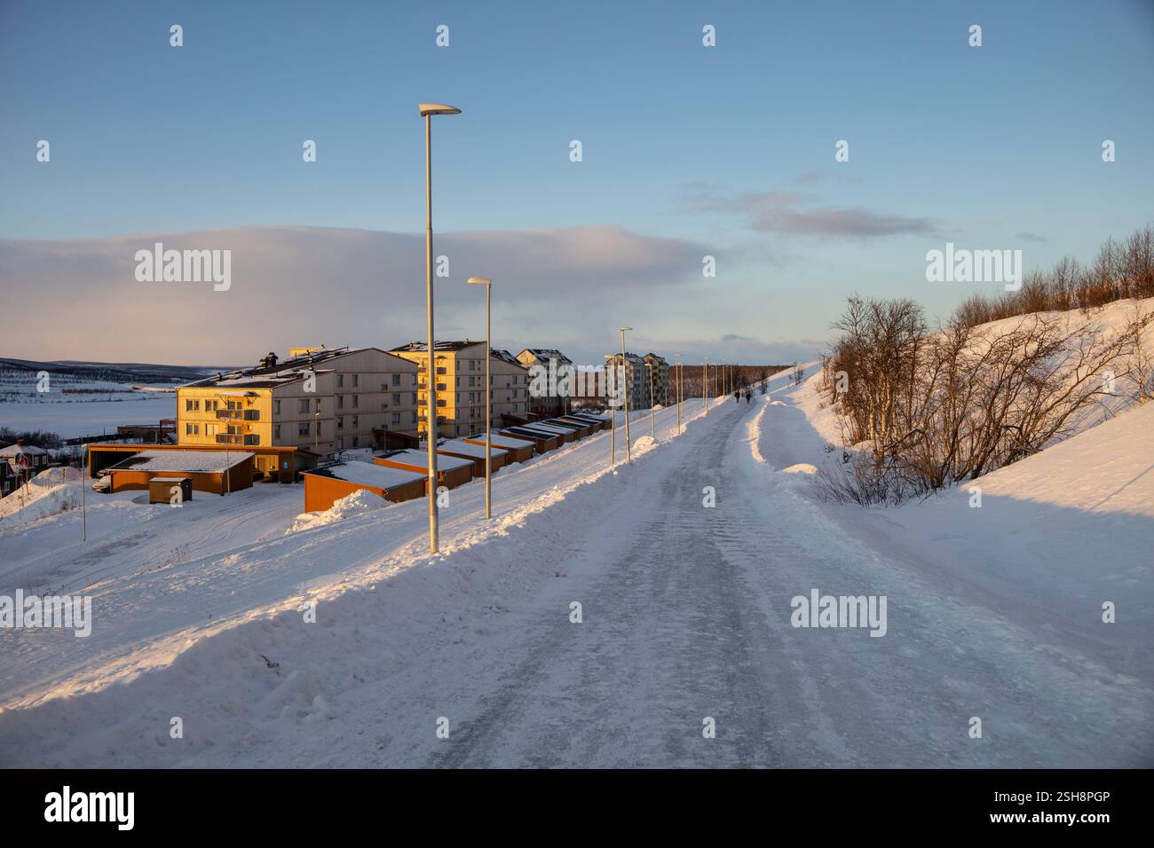 View of the new residential area by Luossavaara with low standing sun ...