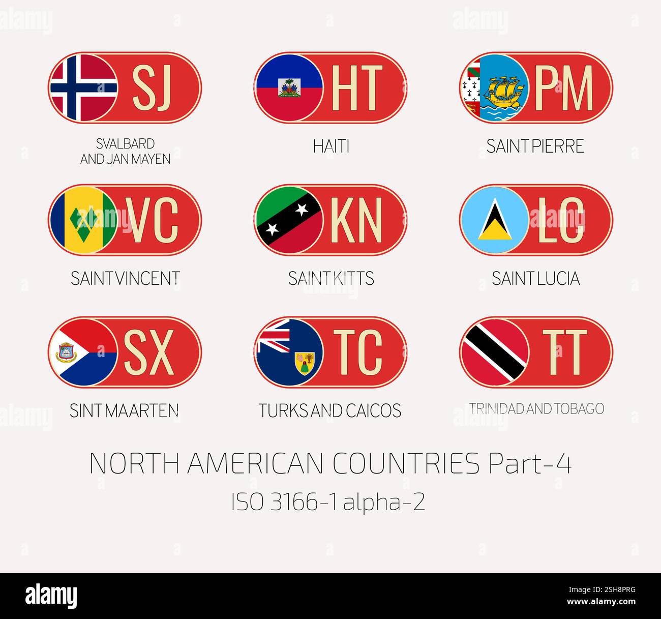 Set of vector illustrations of ISO 3166 1 alpha 2 and flags of NORTH ...