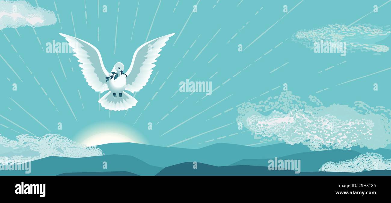 Flying Dove Holy Spirit hand drawn vector illustration. Lent Holy Week ...