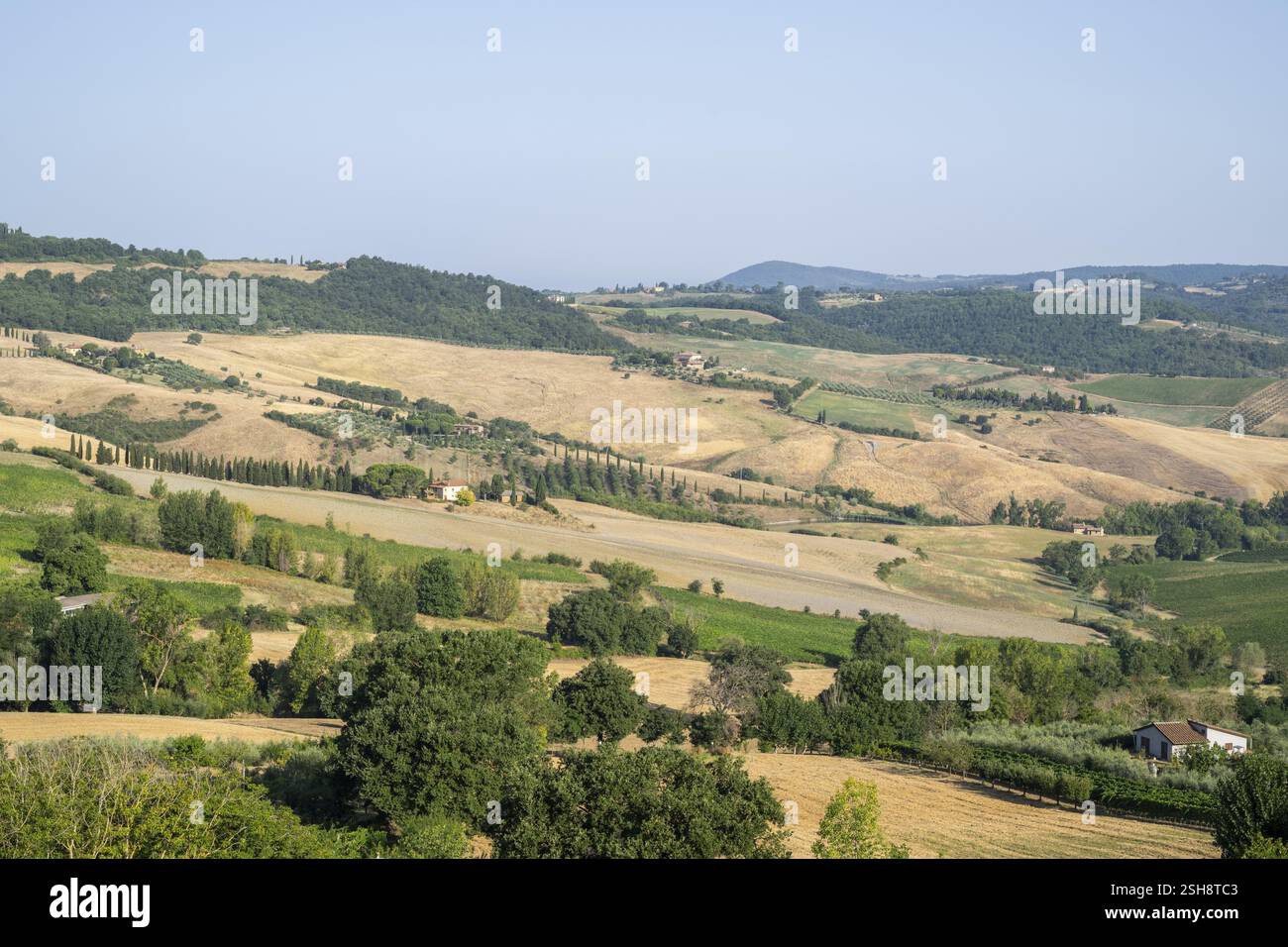 View from Montepulciano into a typical Tuscan landscape in Val d'Orcia ...