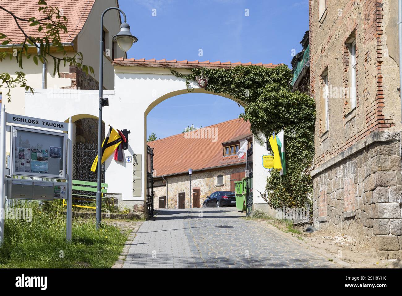 Entrance gate to the manor or castle Taucha, Saxony, Germany, Europe ...