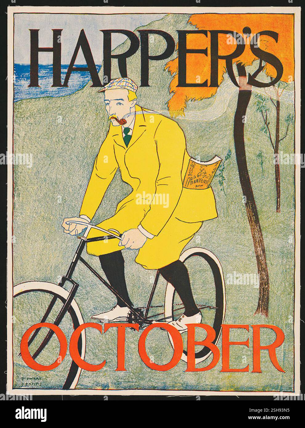 1894 October Harper's magazine cover - Man riding bicycle artwork by ...