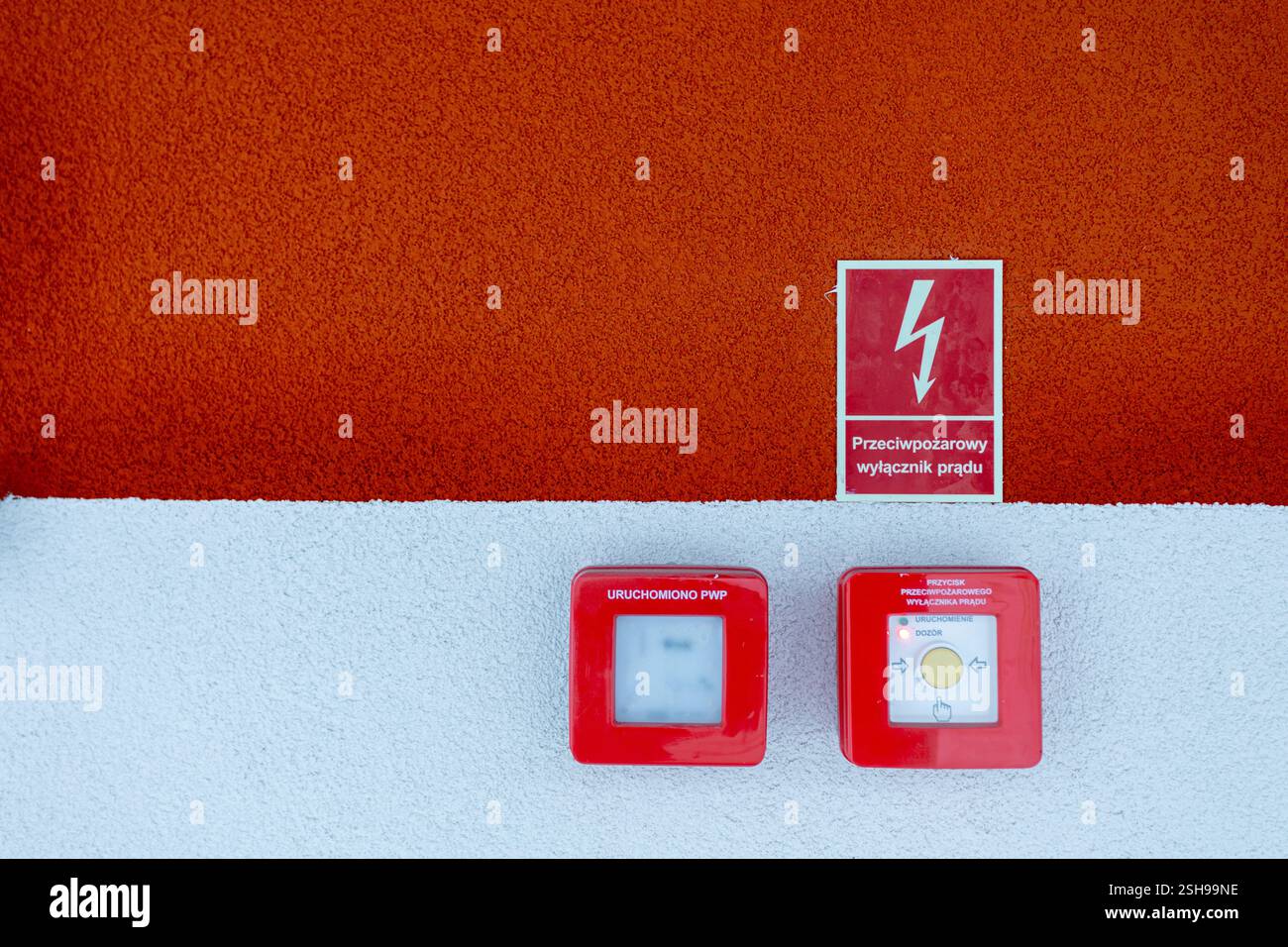 Emergency Power Buttons displayed prominently on a Colored Background ...