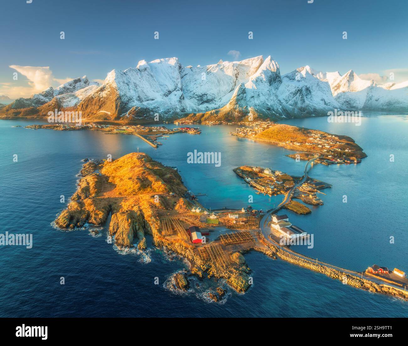 Winter in Lofoten islands, Norway. Top view of snowy mountains Stock ...
