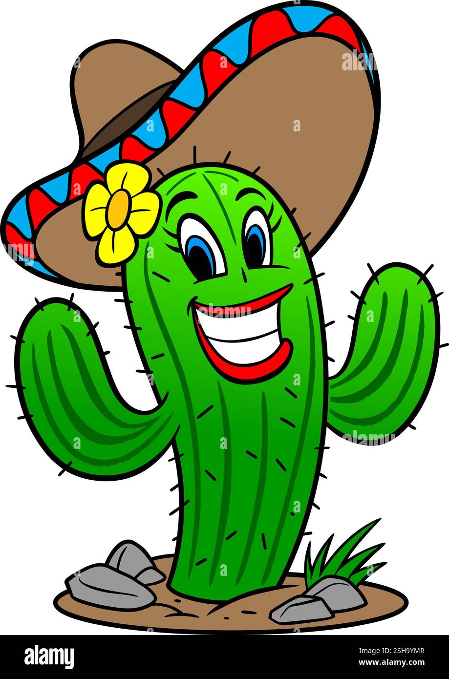 Cactus Girl with Sombrero, Hand Drawn Vector illustration, Isolated On ...