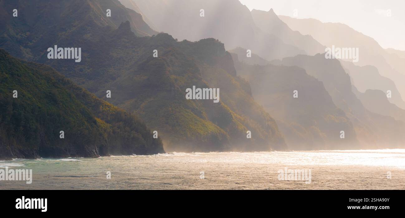 Aerial View of Napali Coast Cliffs and Ocean on Kauai Island, Hawaii ...