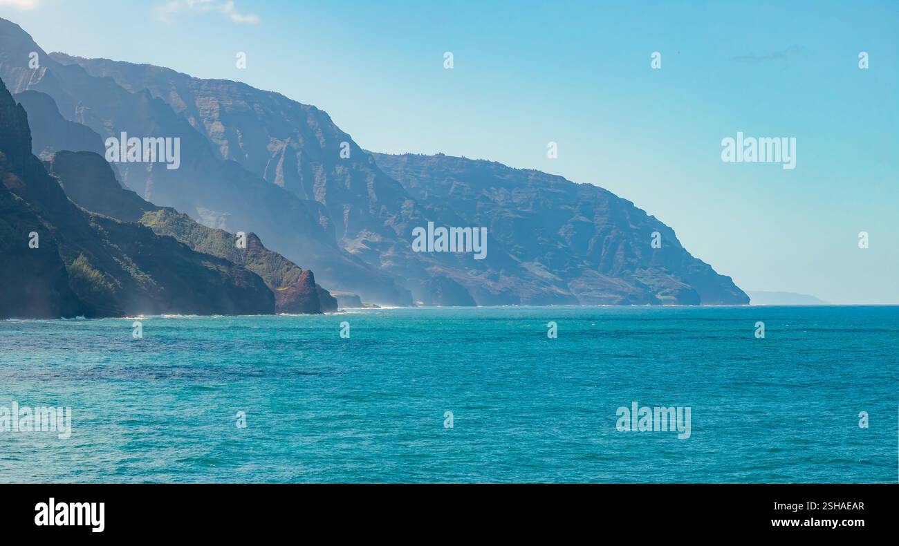 Aerial View of Napali Coast Cliffs and Pacific Ocean on Kauai Island ...
