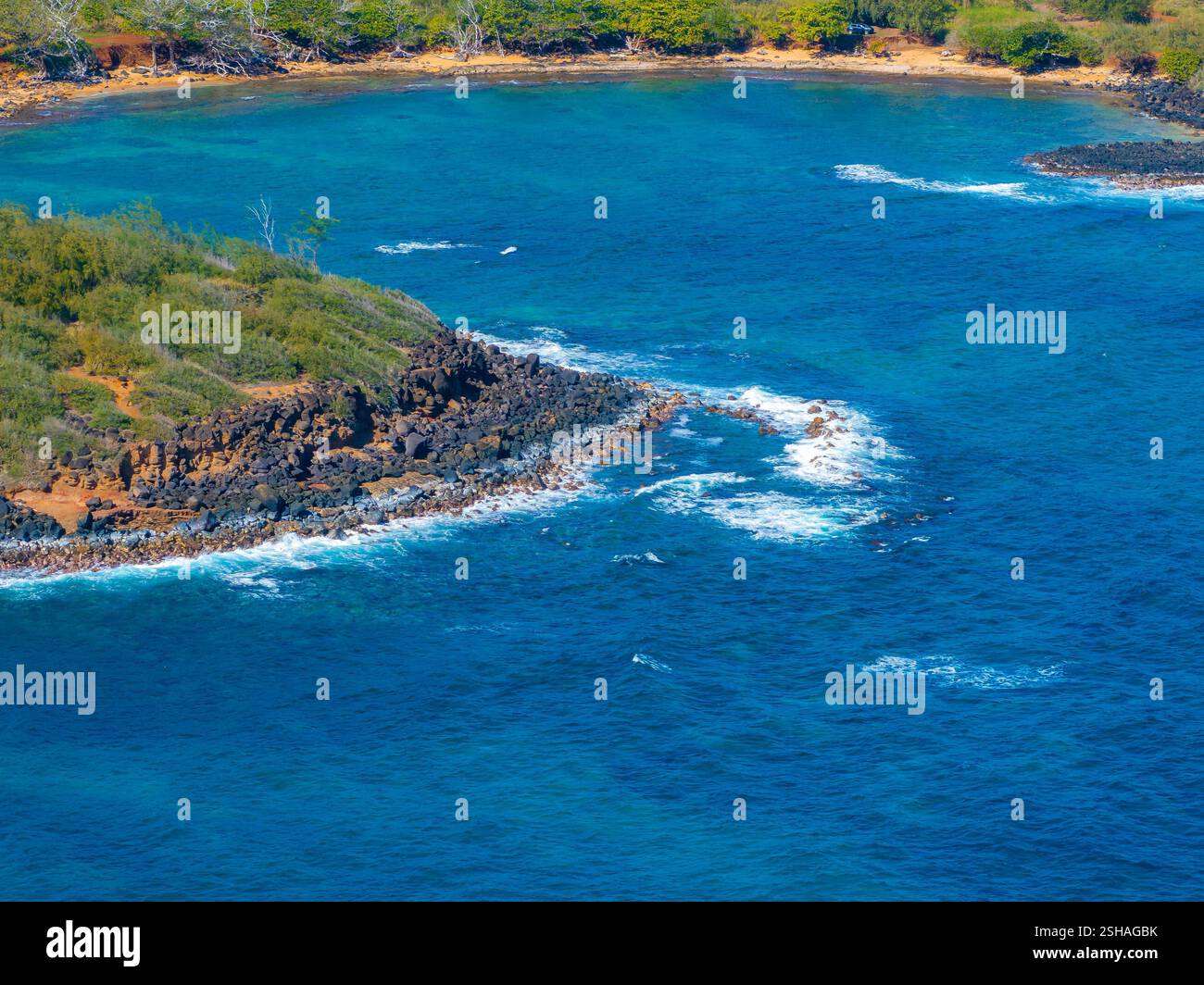 Aerial View of Turquoise Bay and Volcanic Rocks on Kauai Island, Hawaii ...
